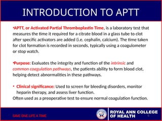APPT- Activated Partial Thromboplastin Test | PPTX