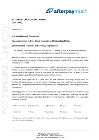 Afterpay US Launch | PDF