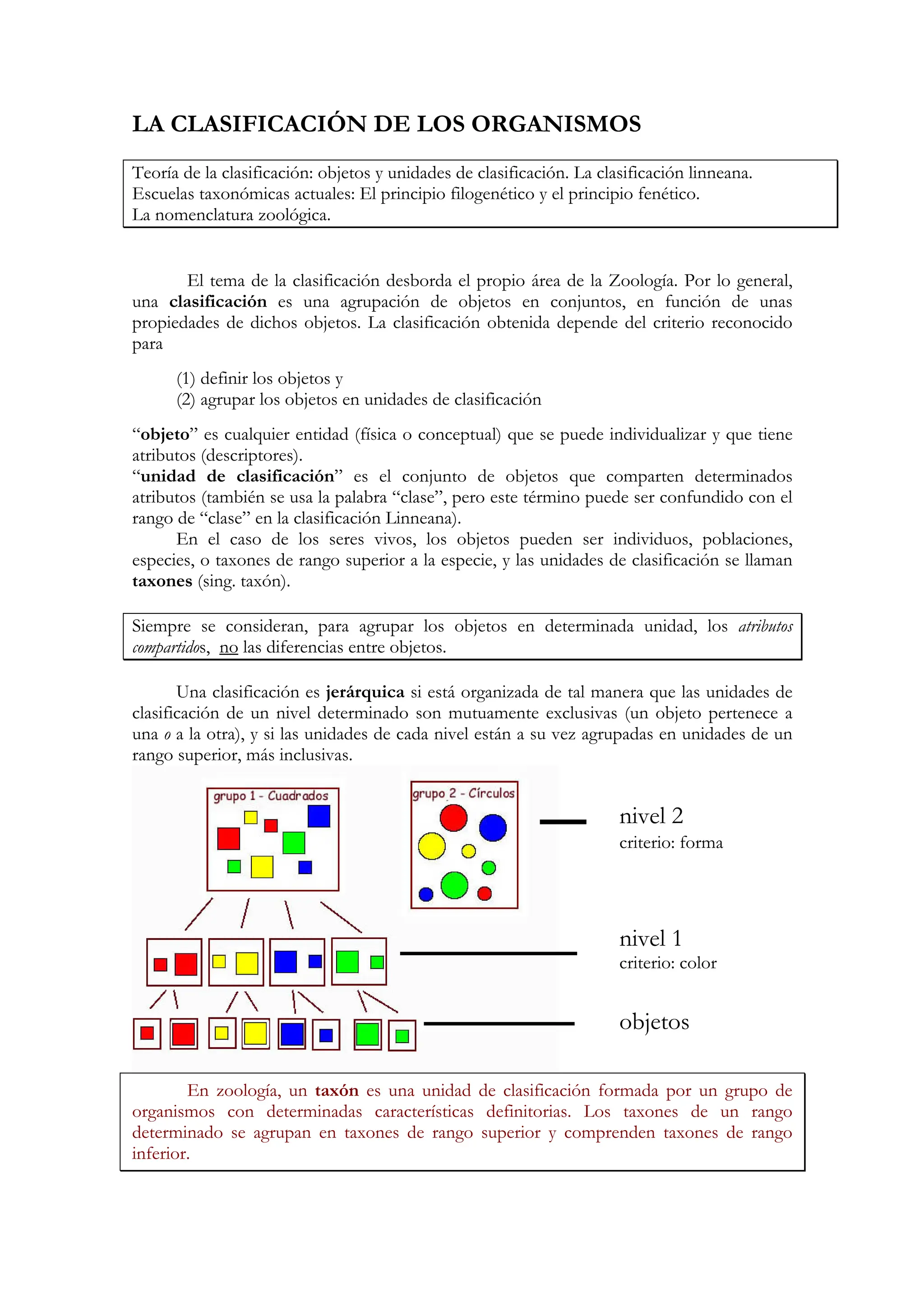 Teoría de la clasificación: objetos y unidades de clasificación. La ...