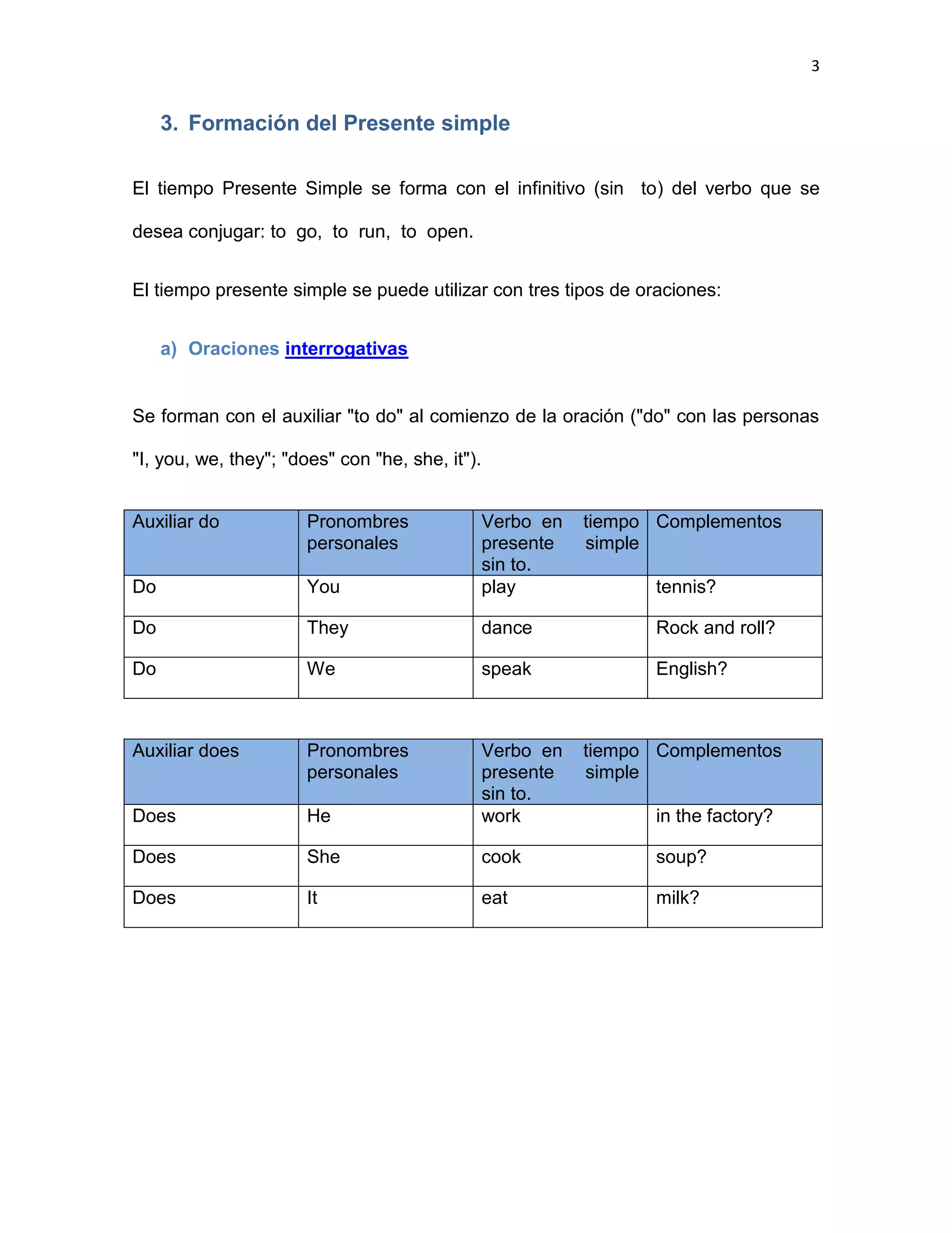 Apuntes del tiempo presente simple | PDF