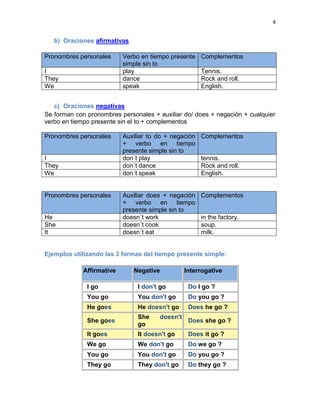 Apuntes del tiempo presente simple | PDF