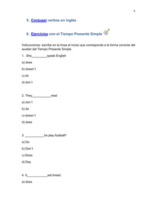 Apuntes del tiempo presente simple | PDF