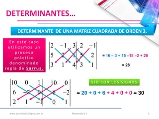 Matrices II. Determinantes. Departamento de Matemática - Colegio ...