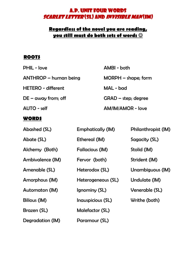 AP Unit 4 Words & Roots | PDF | Books and Literature