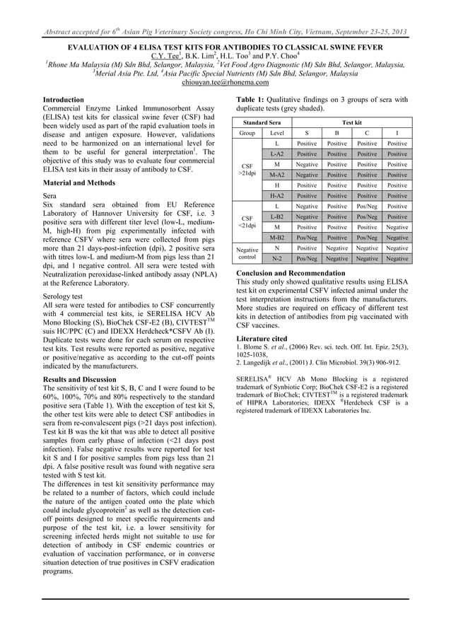 Apvs2013 08 tee et al.-csf test kit comparison | PDF