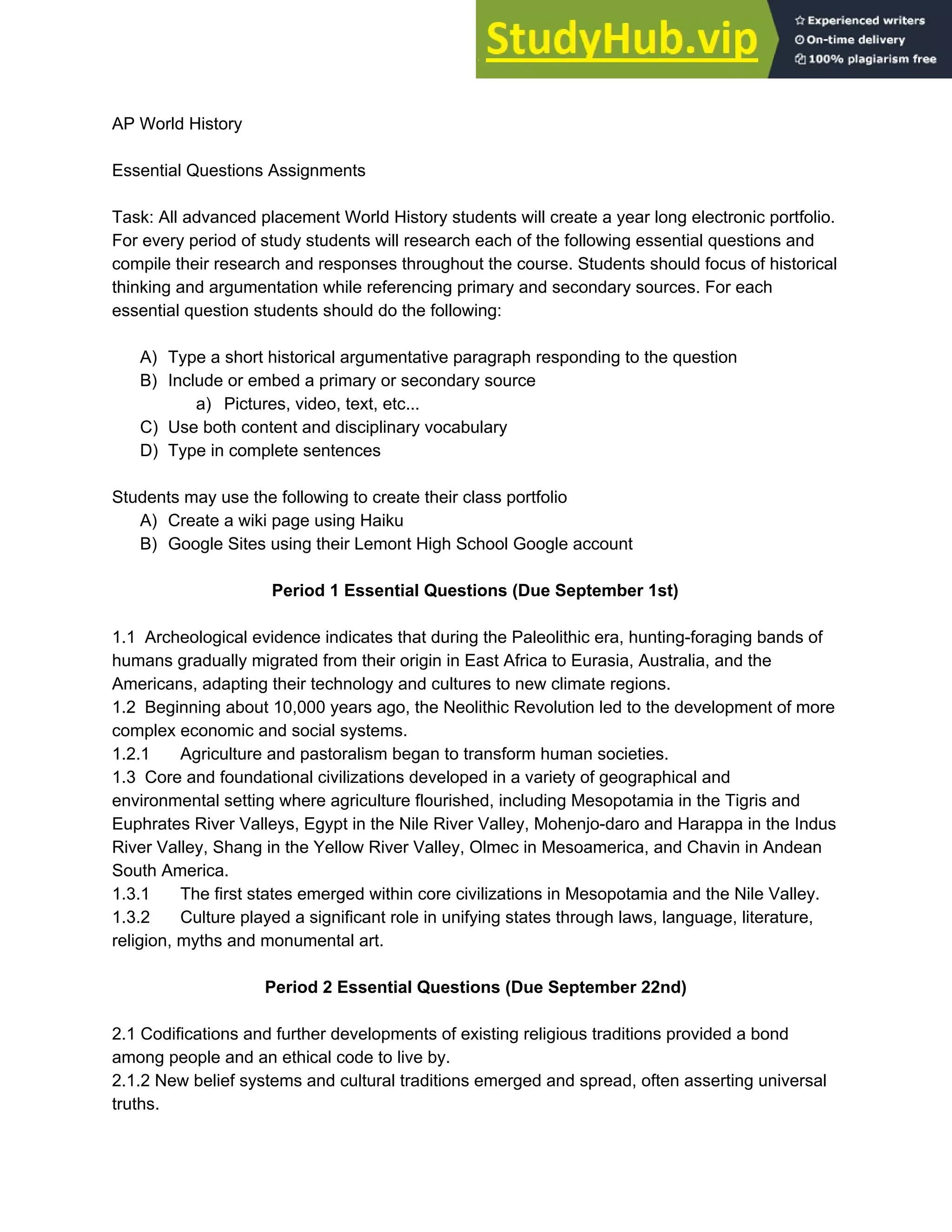 AP World Essential Questions | PDF