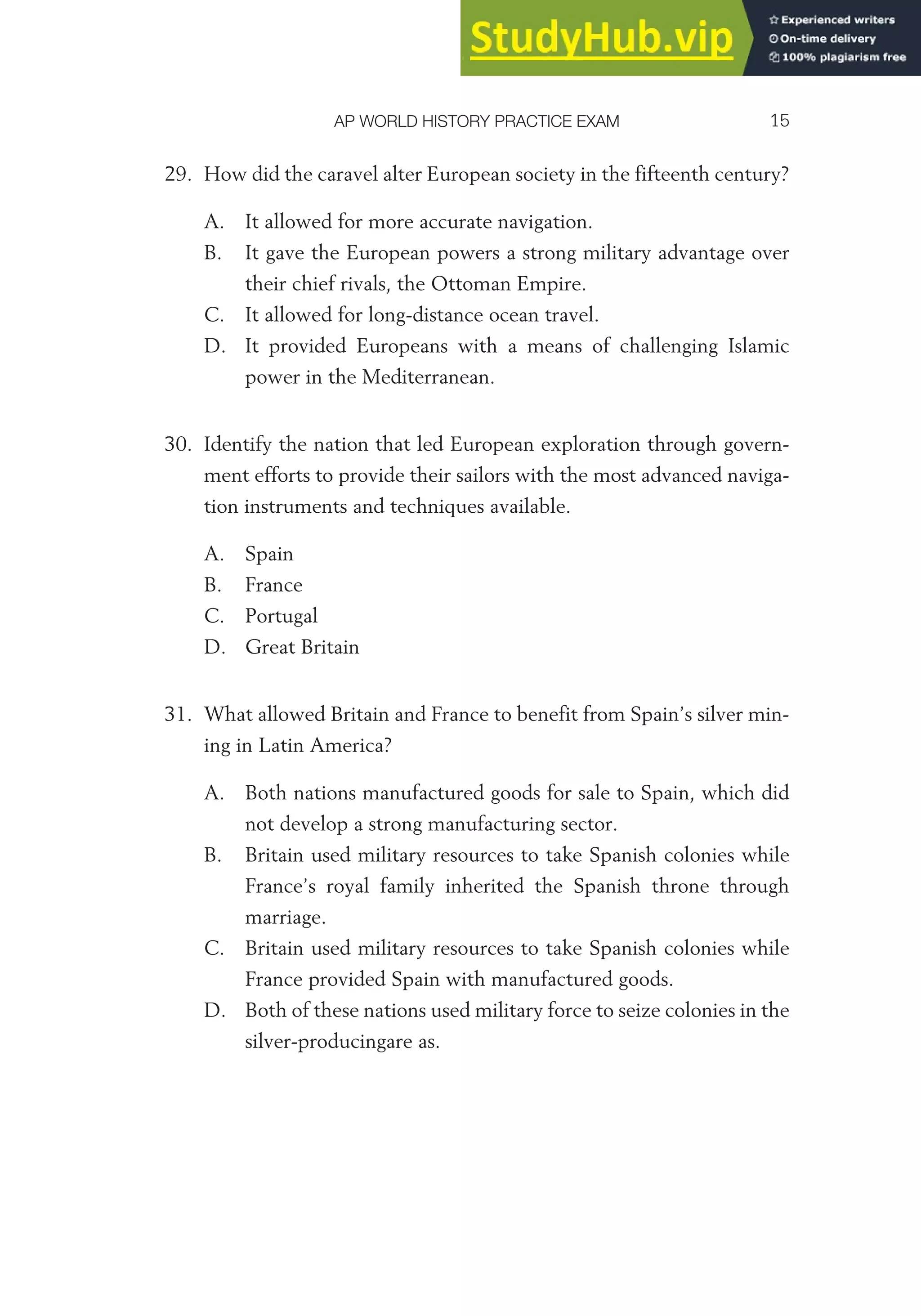 AP World History Practice Exam Section I Multiple-Choice Questions ...