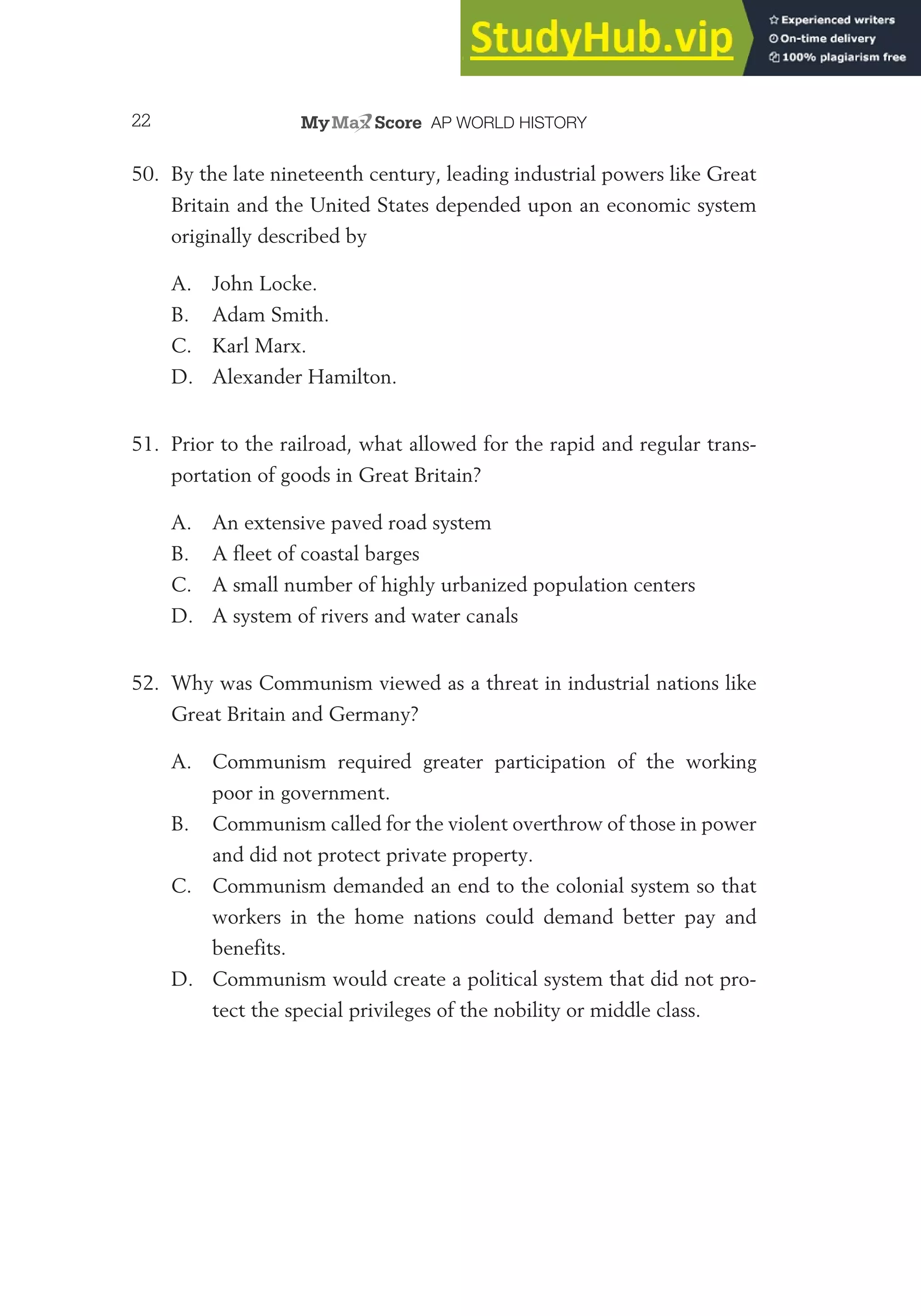 AP World History Practice Exam Section I Multiple-Choice Questions ...