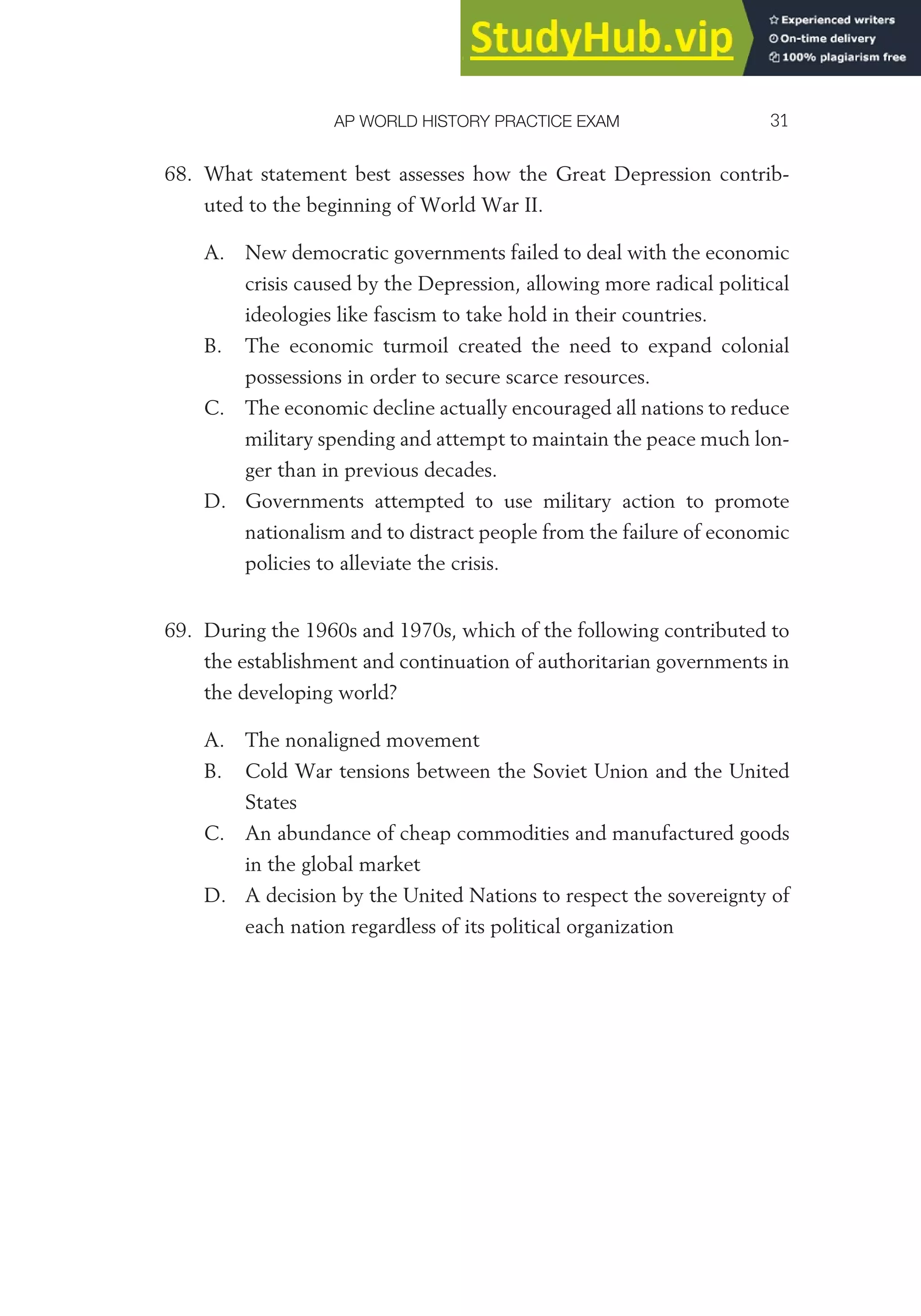 AP World History Practice Exam Section I Multiple-Choice Questions ...