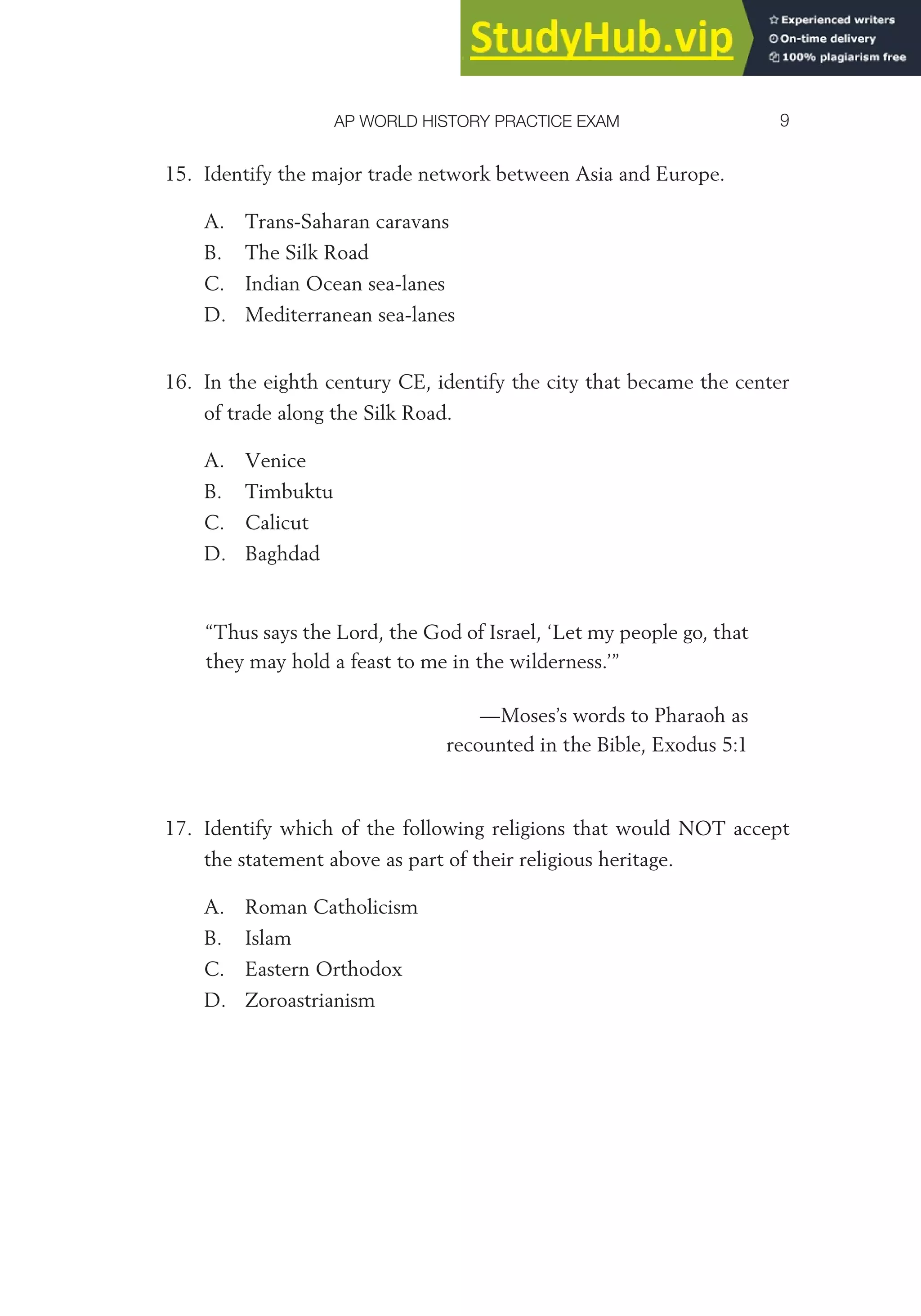 AP World History Practice Exam Section I Multiple-Choice Questions ...