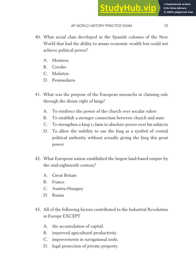 AP World History Practice Exam Section I Multiple-Choice Questions ...