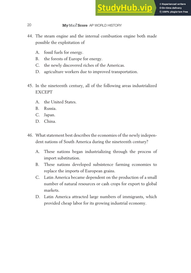 AP World History Practice Exam Section I Multiple-Choice Questions ...