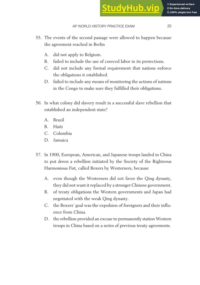 AP World History Practice Exam Section I Multiple-Choice Questions ...