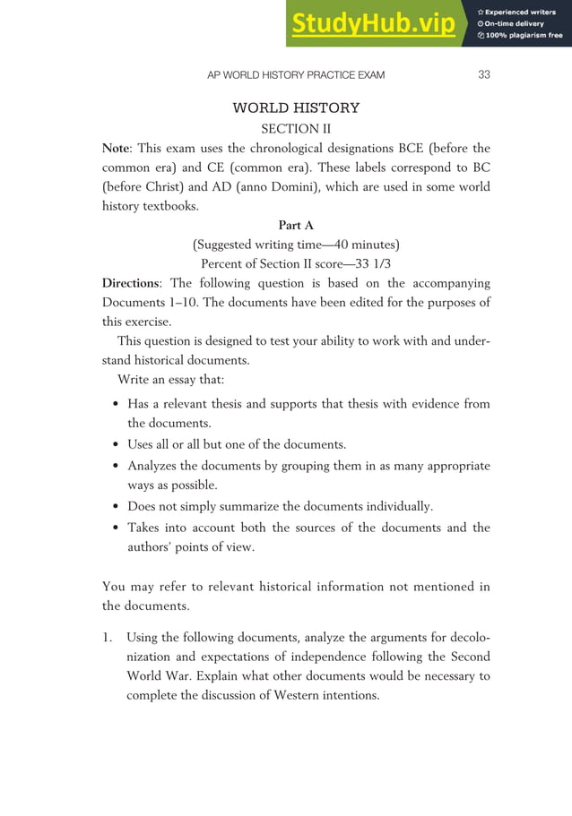 AP World History Practice Exam Section I Multiple-Choice Questions ...