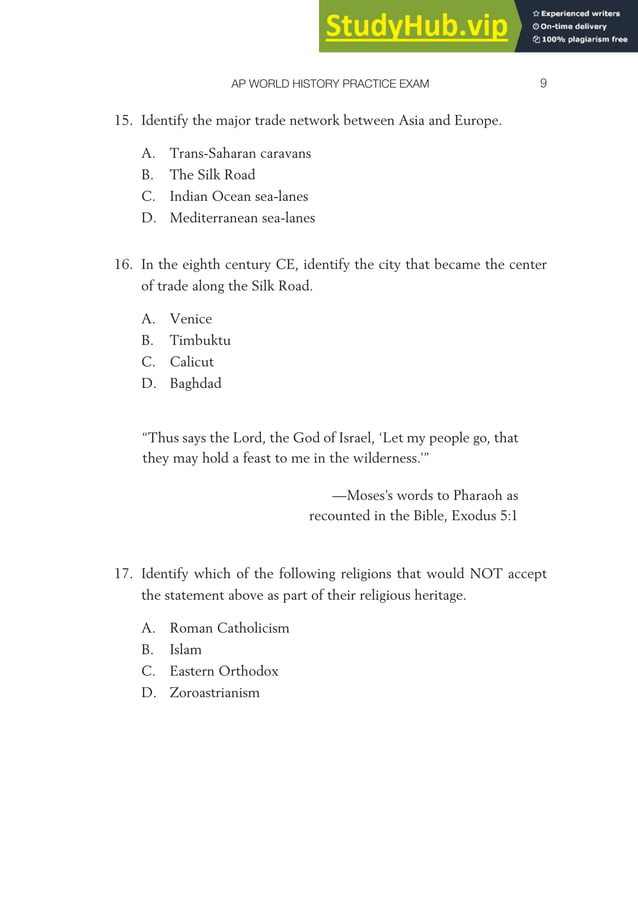 AP World History Practice Exam Section I Multiple-Choice Questions ...