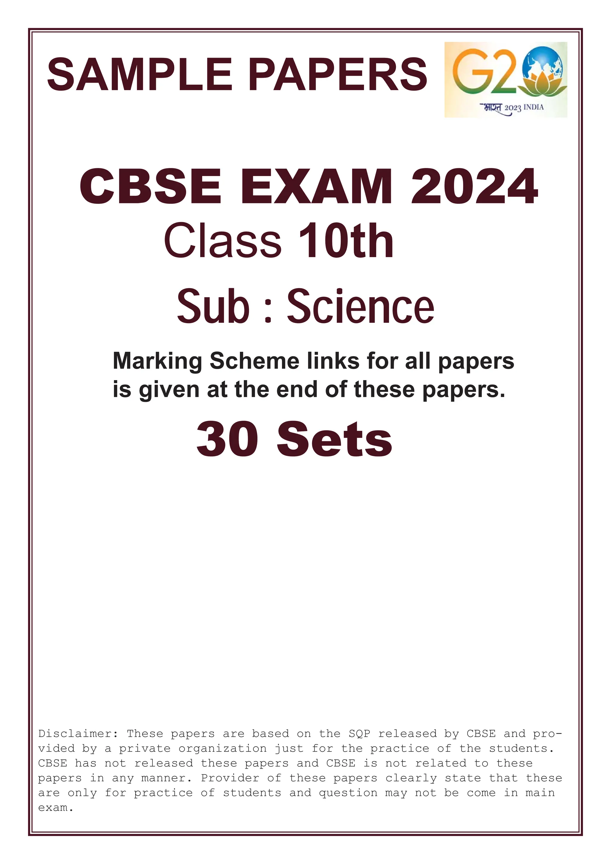 Science 30 set Sample Papers | PDF