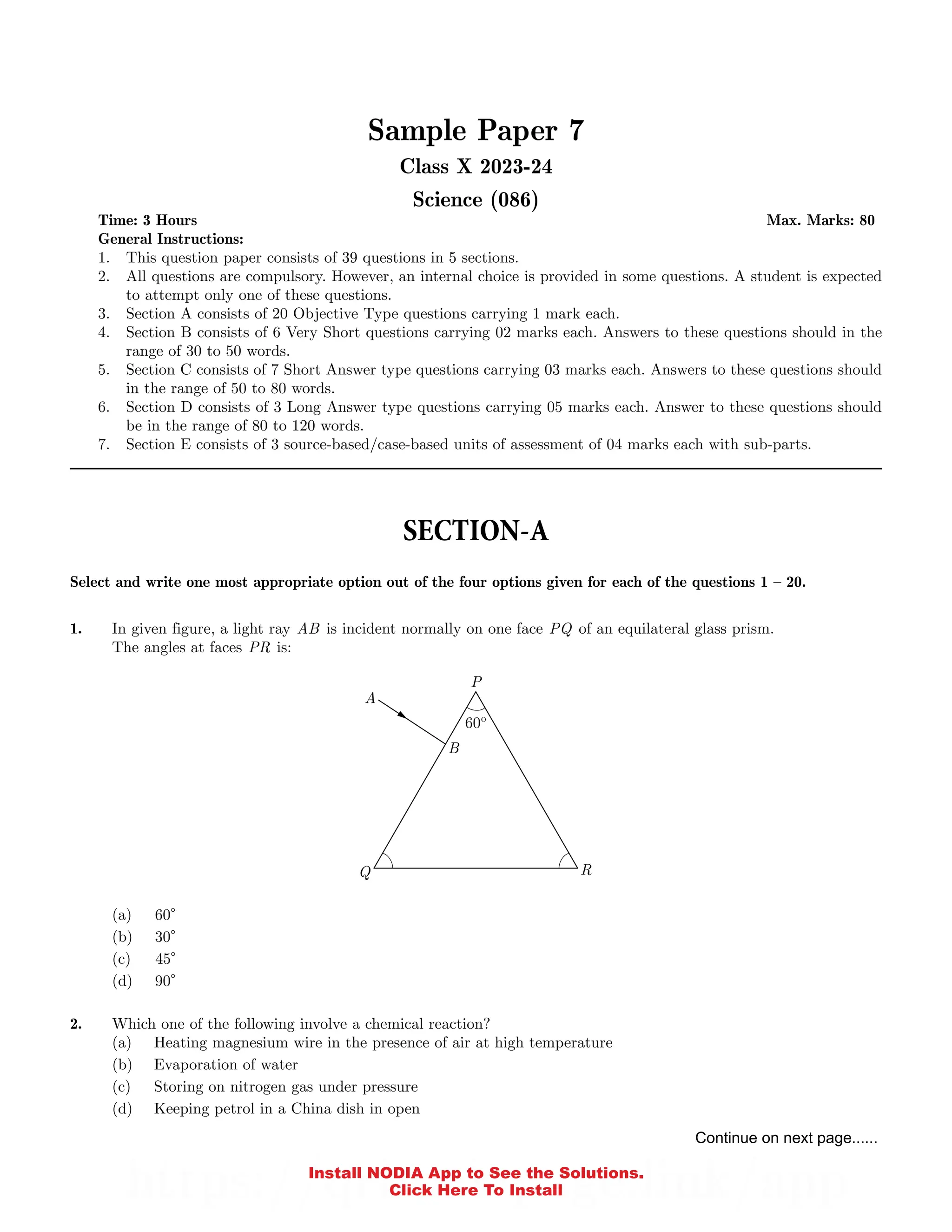Science 30 set Sample Papers | PDF