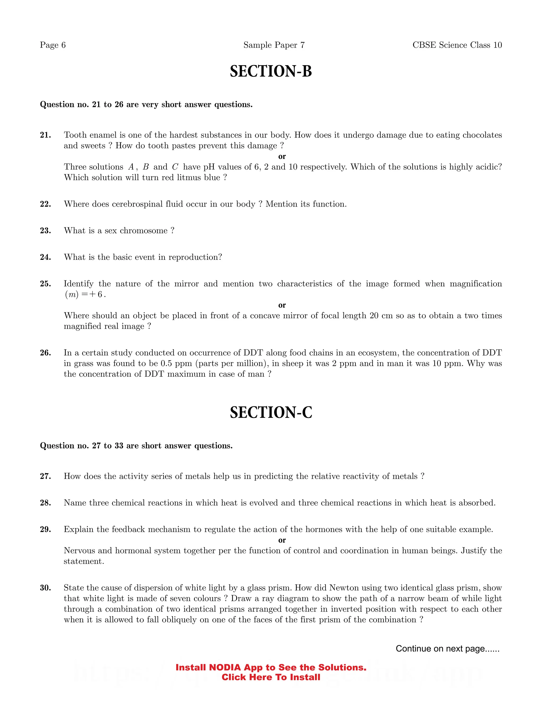 Science 30 set Sample Papers | PDF