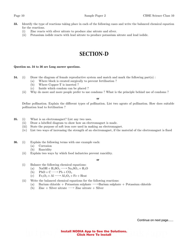 Science 30 set Sample Papers | PDF