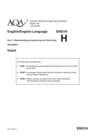 AQA English Lang Unit 1 exam paper | PDF