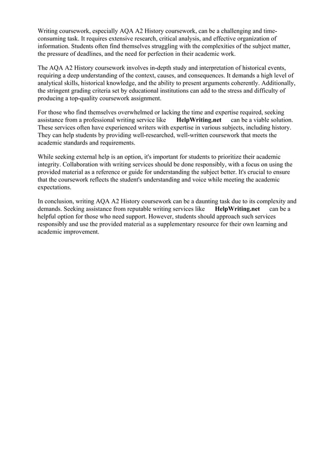 Aqa A2 History Coursework Help. Each type of quest | PDF