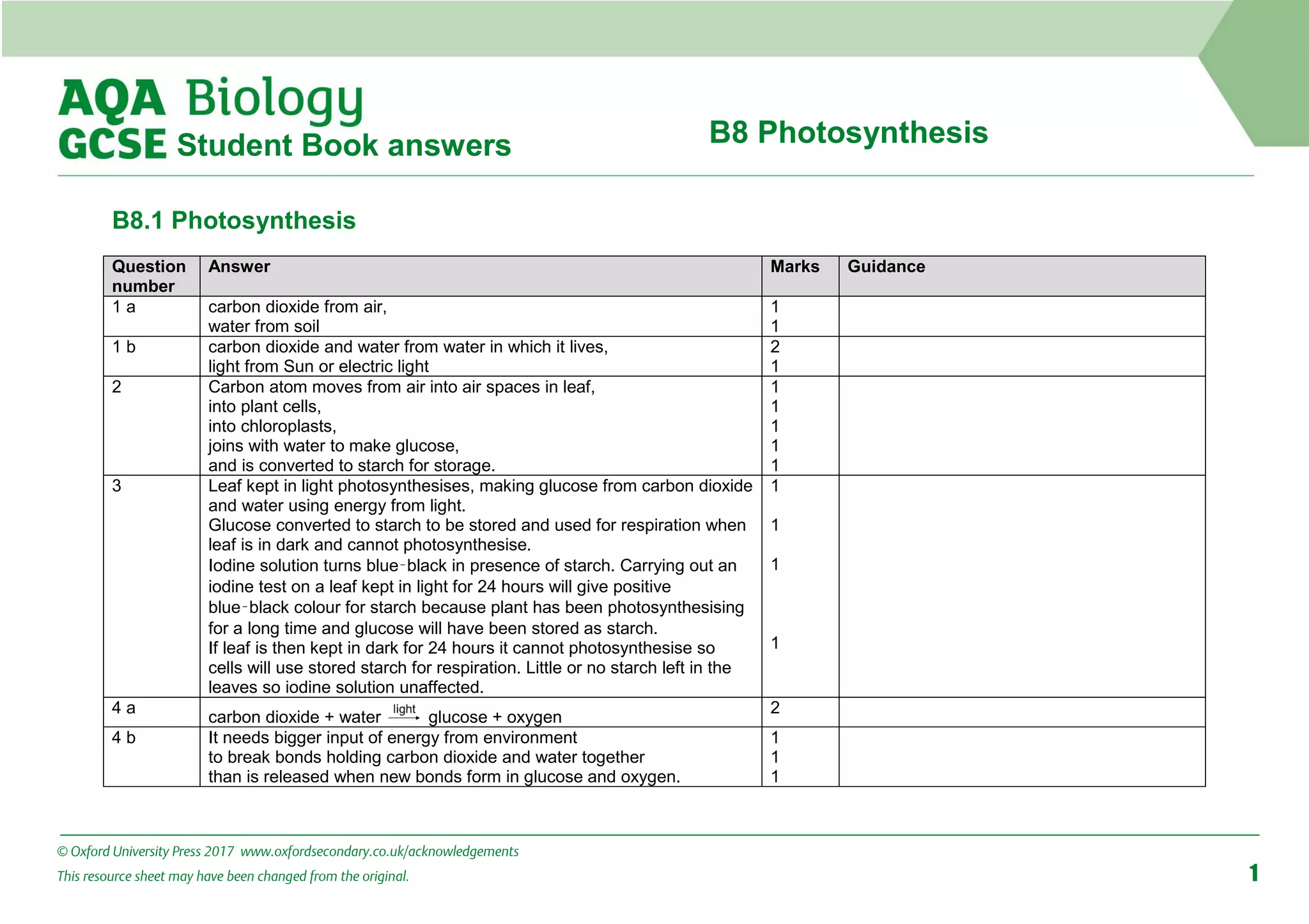 AQA Biology B8 [ Answers ] | PDF