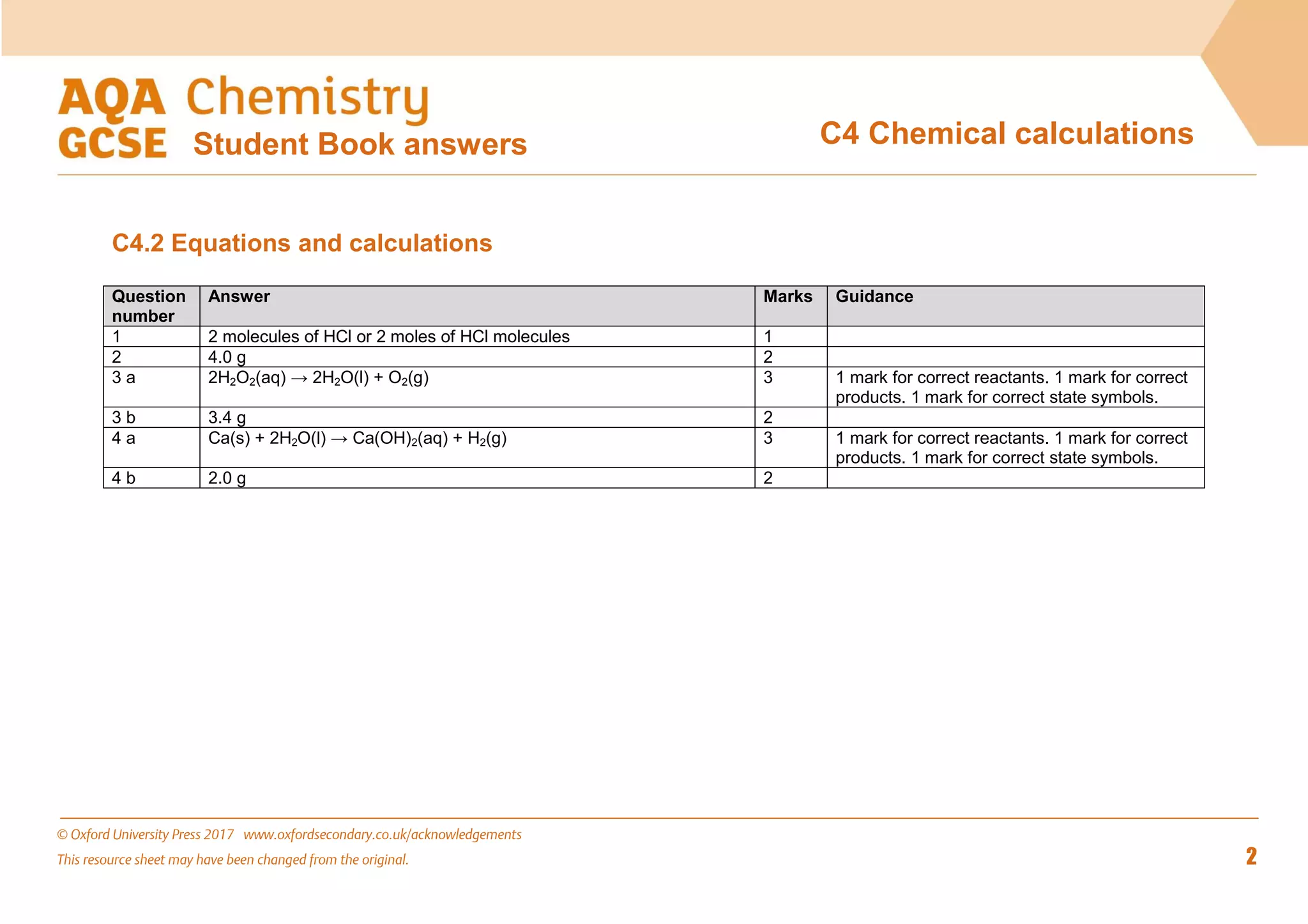 AQA Chemistry C4 Answers Key | PDF