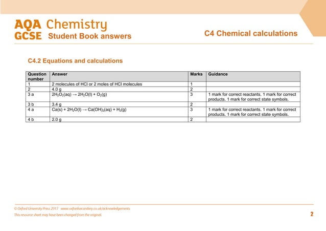 AQA Chemistry C4 Answers Key | PDF | Chemistry | Science