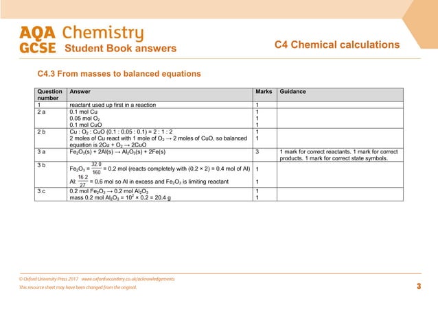 AQA Chemistry C4 Answers Key | PDF | Chemistry | Science
