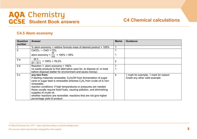 AQA Chemistry C4 Answers Key | PPT