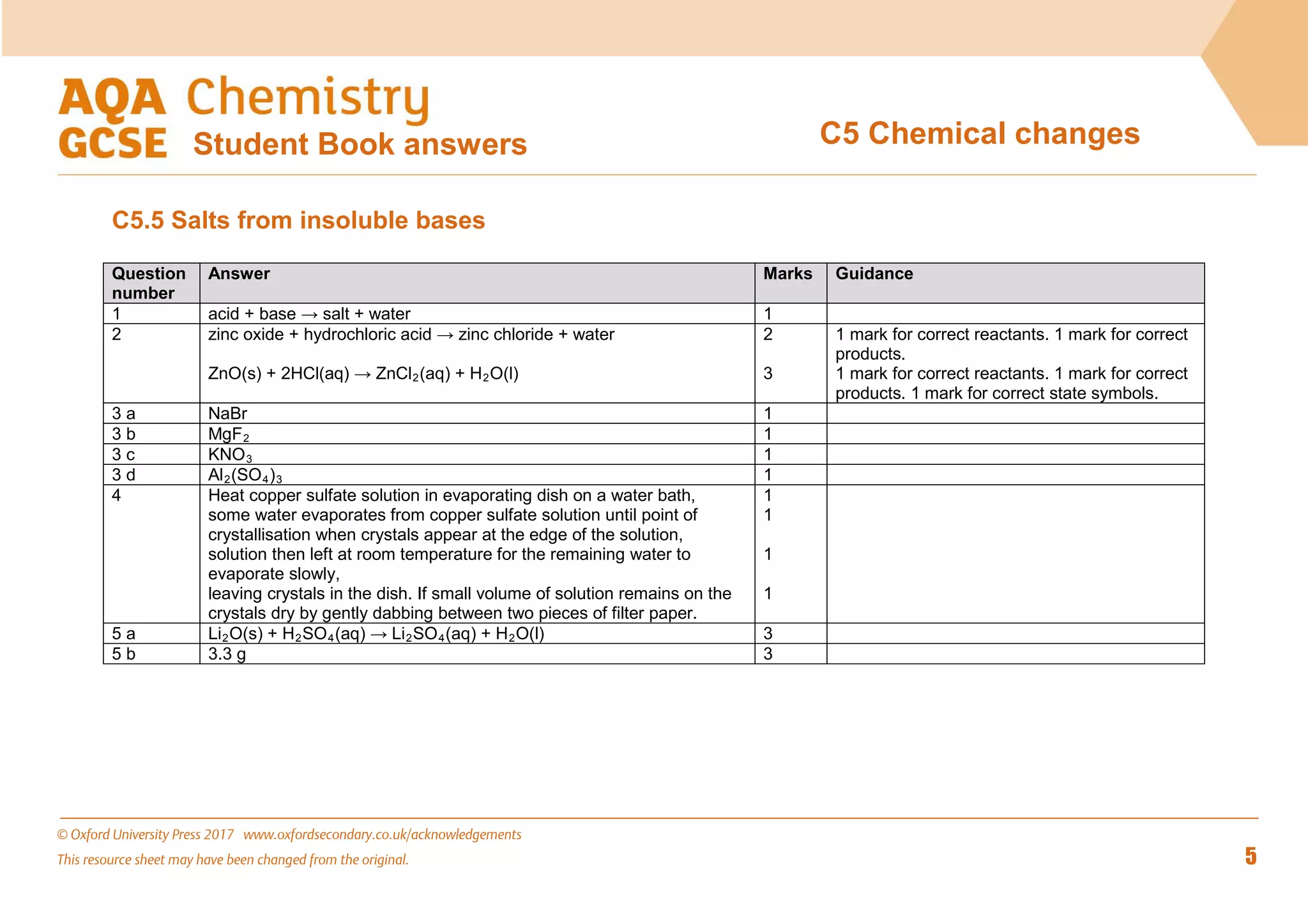 AQA Chemistry C5 Answers Key | PDF