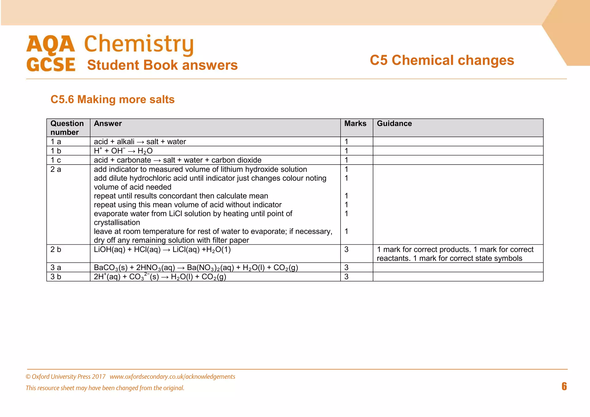 AQA Chemistry C5 Answers Key | PDF