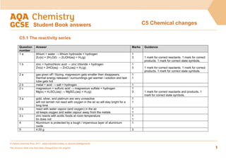 AQA Chemistry C5 Answers Key | PDF