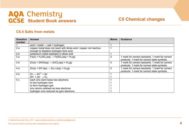 AQA Chemistry C5 Answers Key | PDF | Chemistry | Science