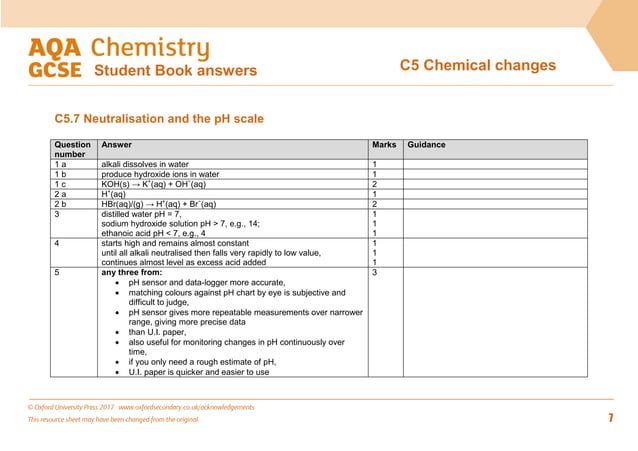 AQA Chemistry C5 Answers Key | PDF | Chemistry | Science