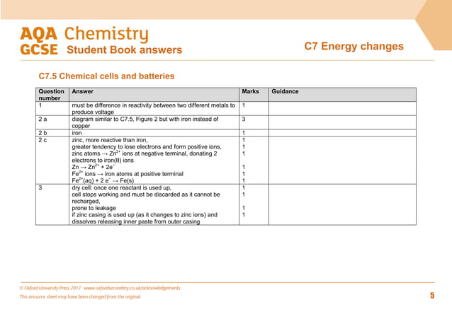 AQA Chemistry C7 Answers Key | PDF