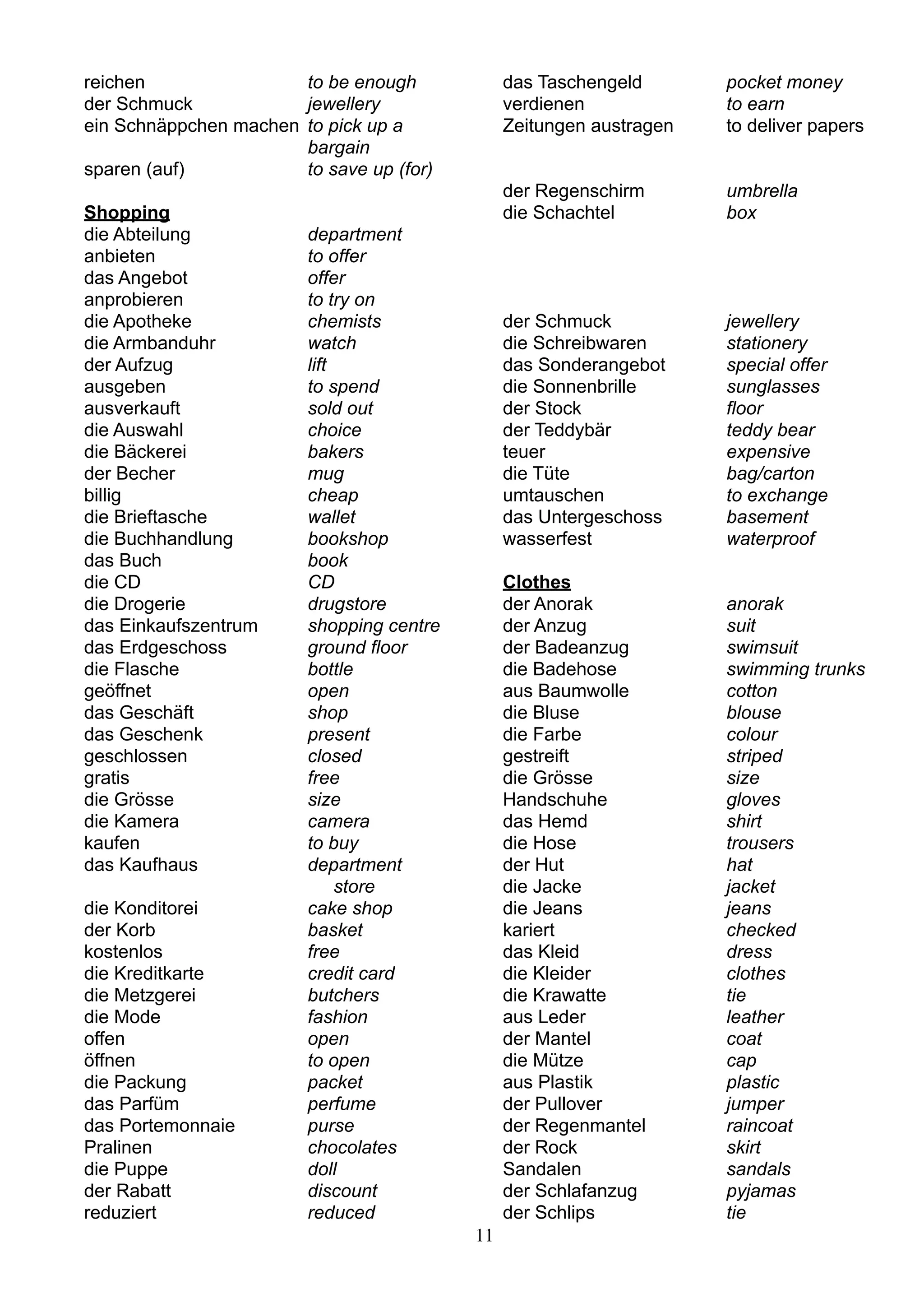 AQA GCSE German Vocabulary booklet - OSA - 2013 | PDF