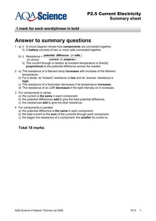 Aqa p2 revision booklet (1) | PDF
