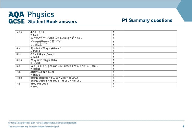 AQA GCSE Physics P1 [ Summary answers ] | PDF | Physics | Science