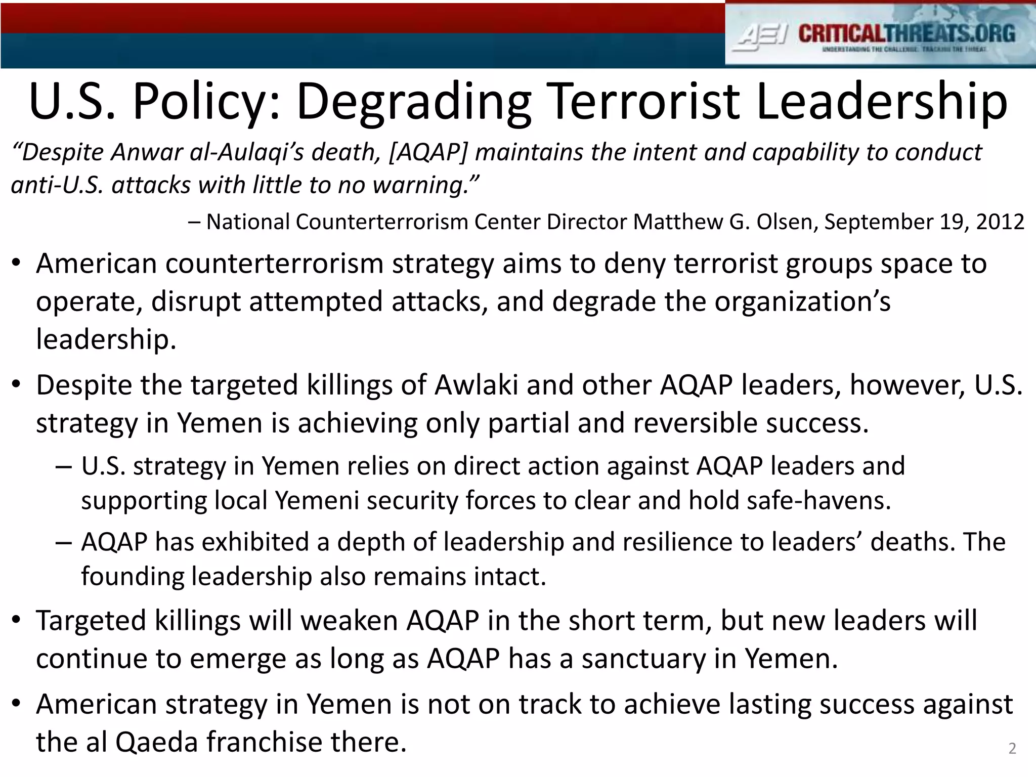 Al Qaeda in the Arabian Peninsula: Leaders and their Networks | PPTX