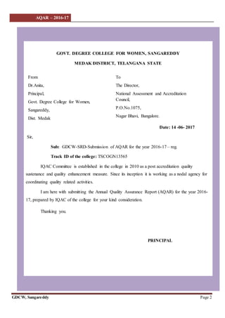 Aqar 2016 17 a.y. report | DOCX | College Education | Education