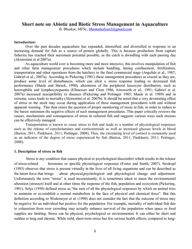 Abiotic and Biotic Stress Management in Aquaculture | PDF | Biological Sciences | Science