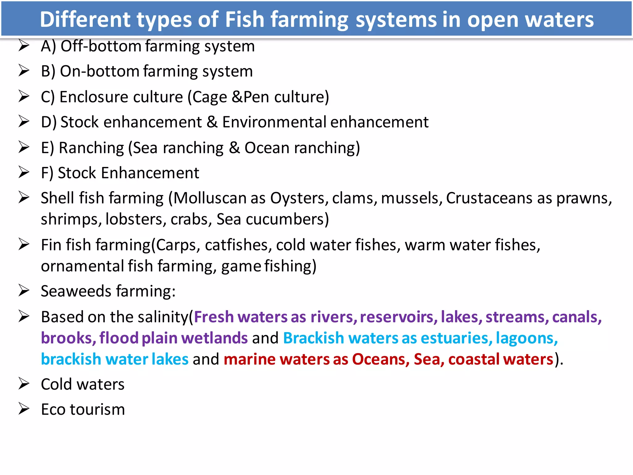 Economics of major Open water fish farming systems | PDF