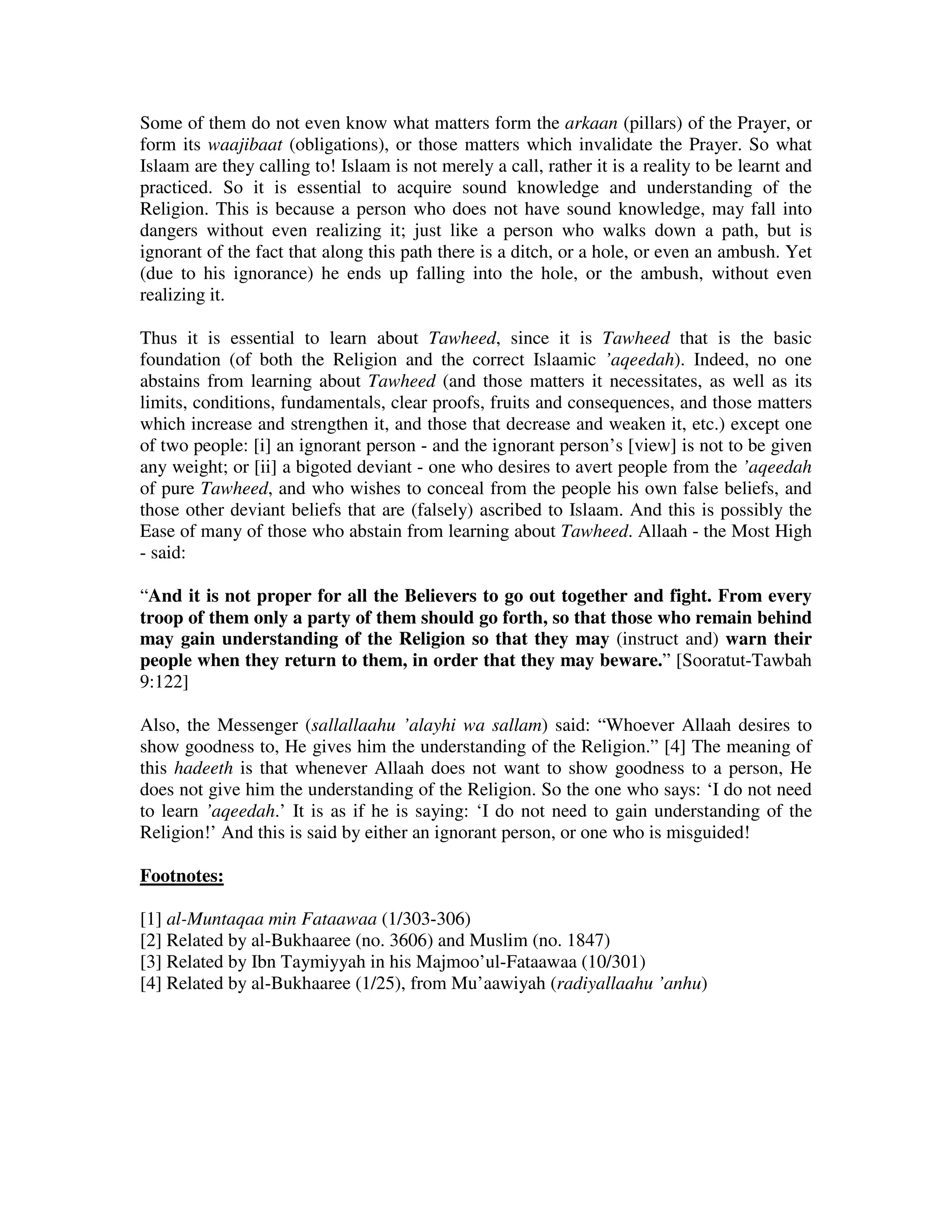Aqeedah the importance of learning the creed - saalih al-fawzaan | PDF