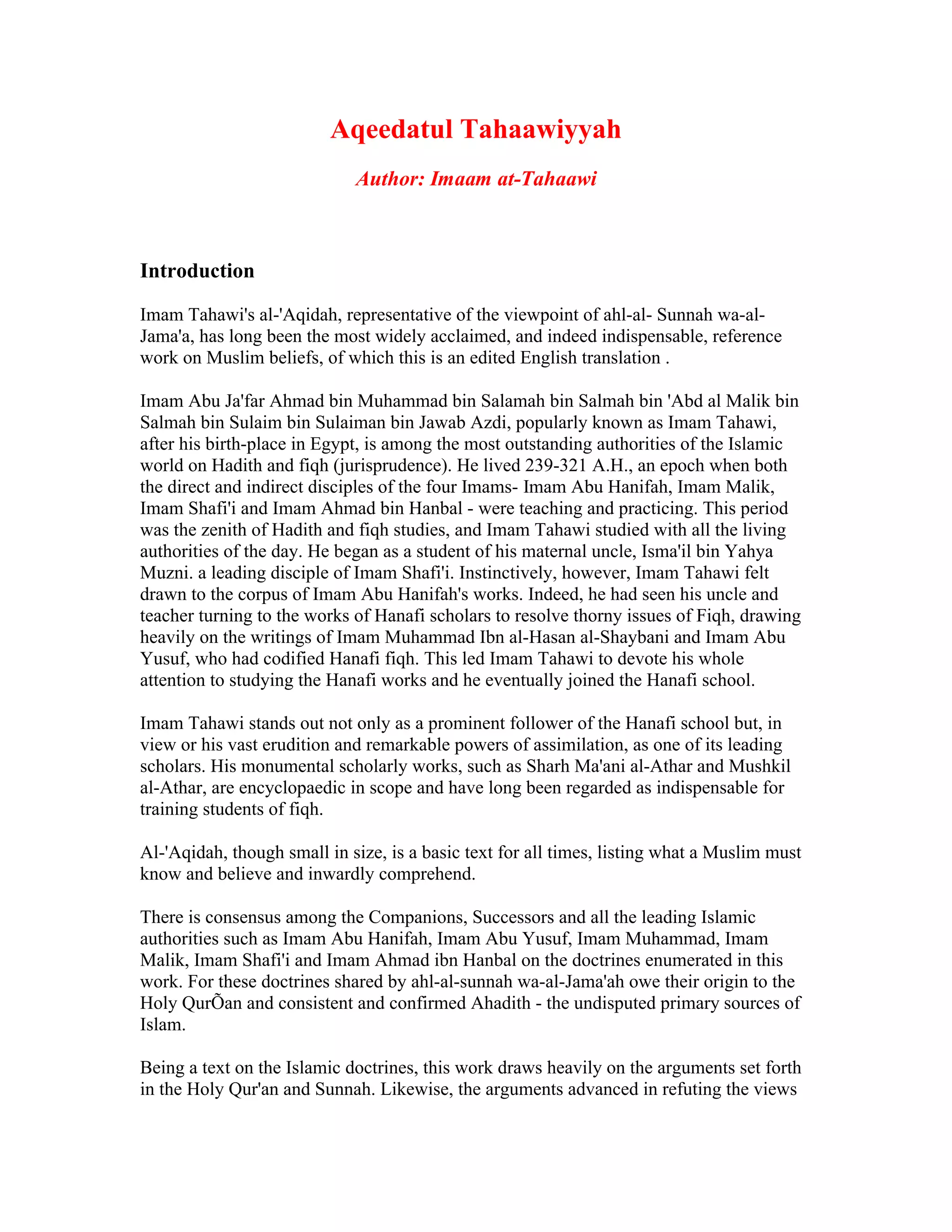 Aqeedatul tahawiyyah text_-_imam_tahawi | PDF