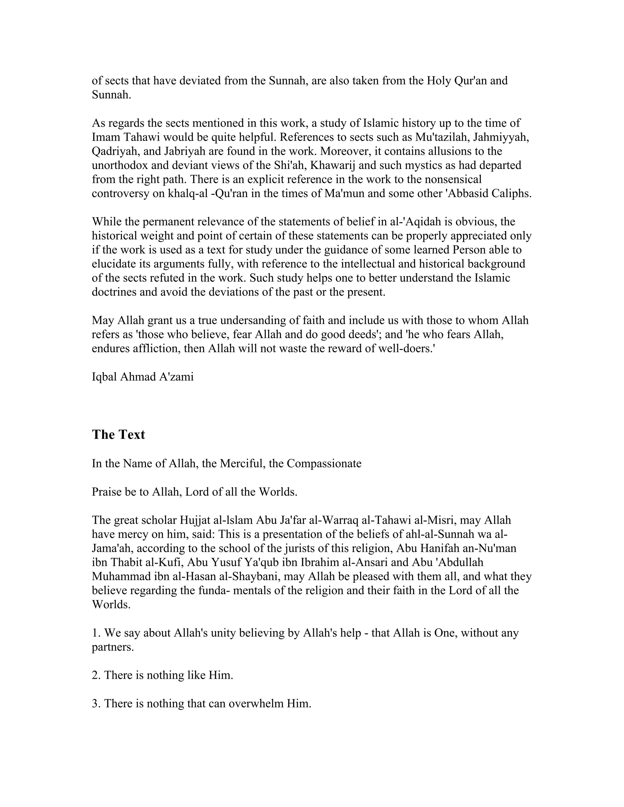Aqeedatul tahawiyyah text_-_imam_tahawi | PDF