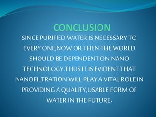 Nano Filtration In Water Supply Systems | PPTX
