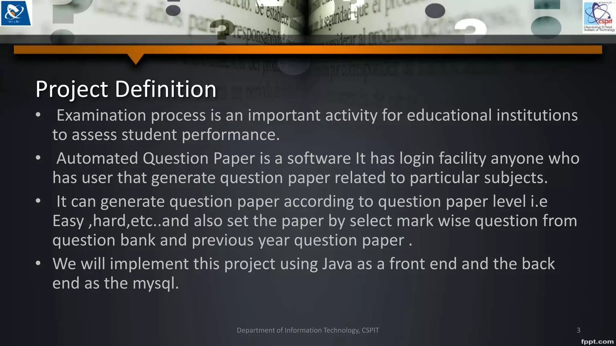 AUTOMATED QUESTION PAPER GENERATOR | PPTX