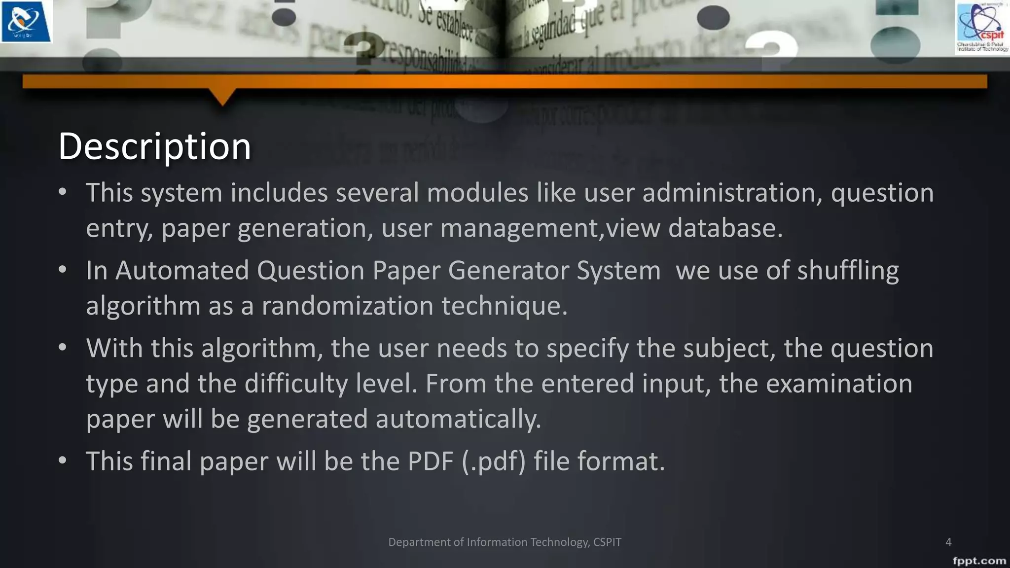 AUTOMATED QUESTION PAPER GENERATOR | PPTX