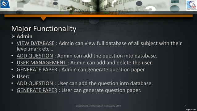 AUTOMATED QUESTION PAPER GENERATOR | PPTX